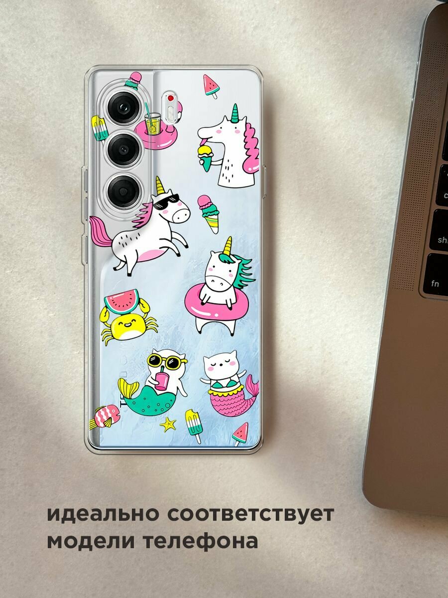 Чехол на Tecno Camon 40 Pro 5G / Текно Камон 40 Про 5G с принтом "Единороги в отпуске", прозрачный — фото 1