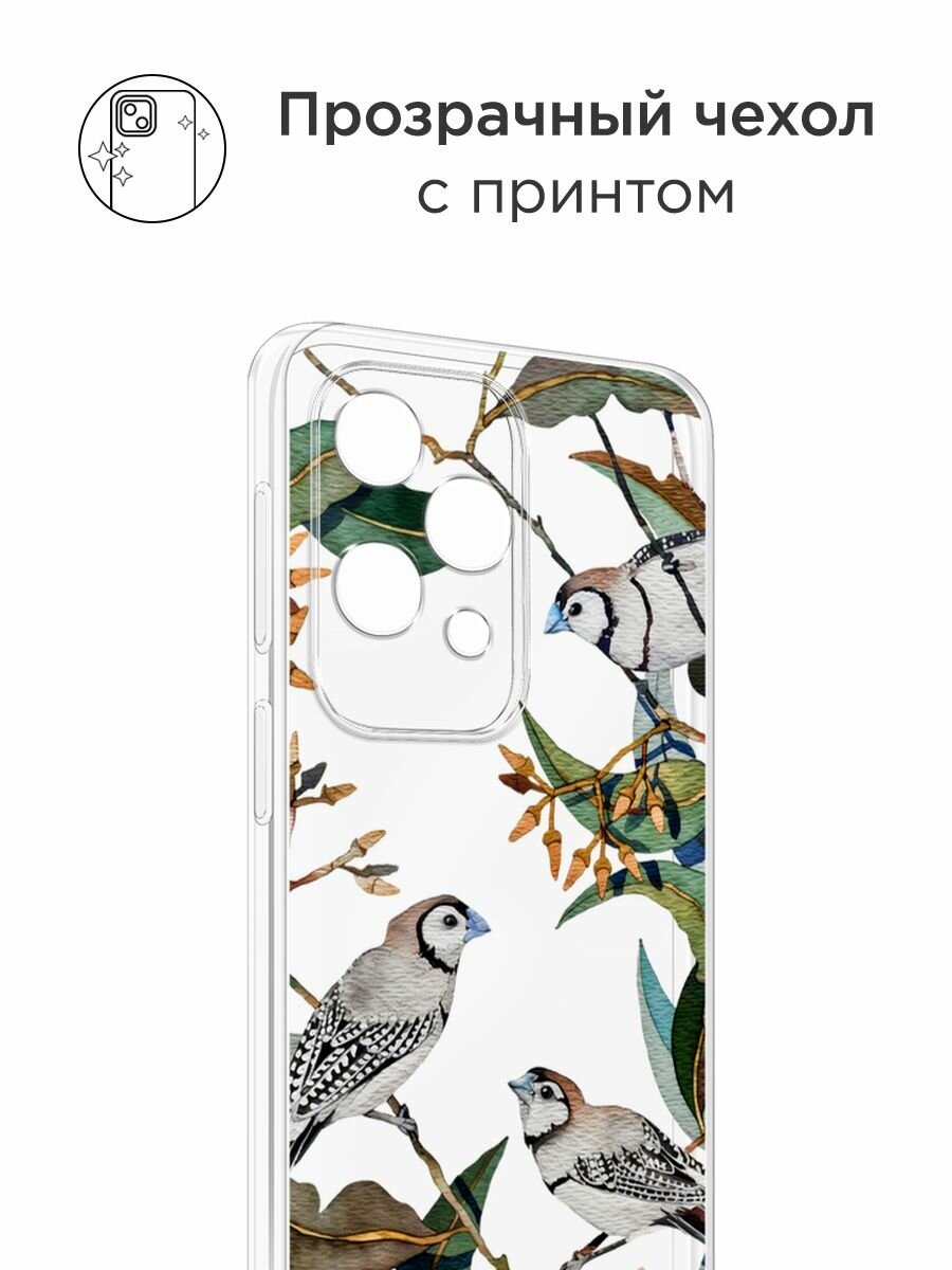 Чехол на Oppo A5x / Оппо А5x с принтом "Птицы в листве", прозрачный — фото 1