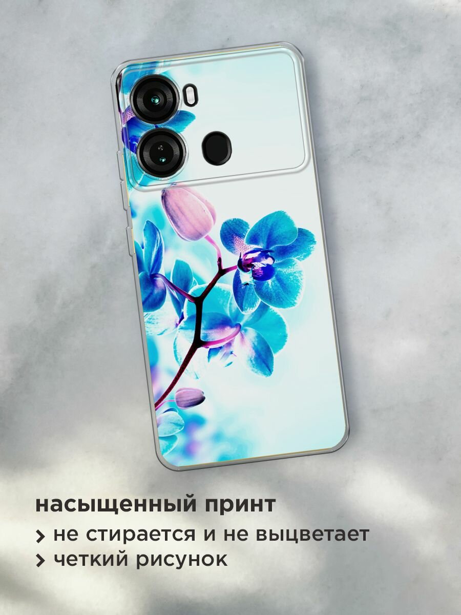 Силиконовый чехол на Itel P40 / Ител P40 с принтом "Голубая орхидея" — фото 1
