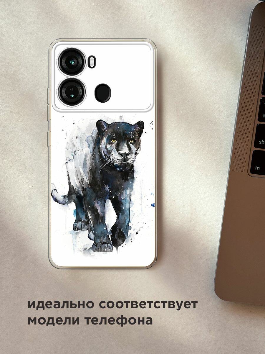Силиконовый чехол на Itel P40 / Ител P40 с принтом "Пантера арт 3" — фото 1