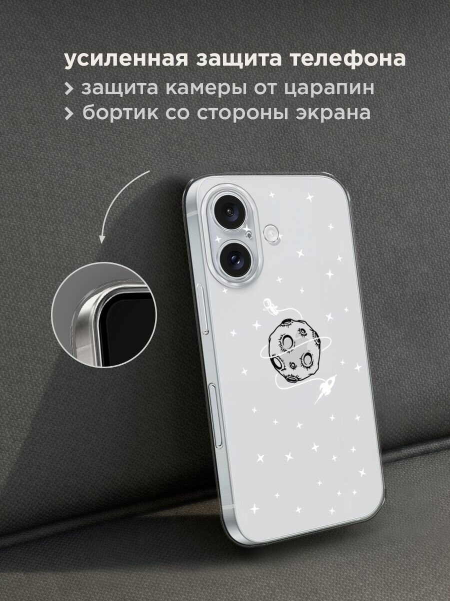 Чехол на Apple iPhone 16 / Айфон 16 с принтом "Полет вокруг луны", прозрачный — фото 1
