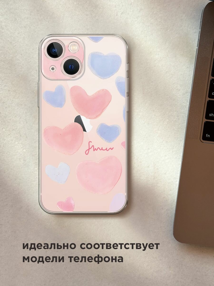 Чехол на Apple iPhone 13 mini / Айфон 13 мини с принтом "Пастельные сердечки", прозрачный — фото 1