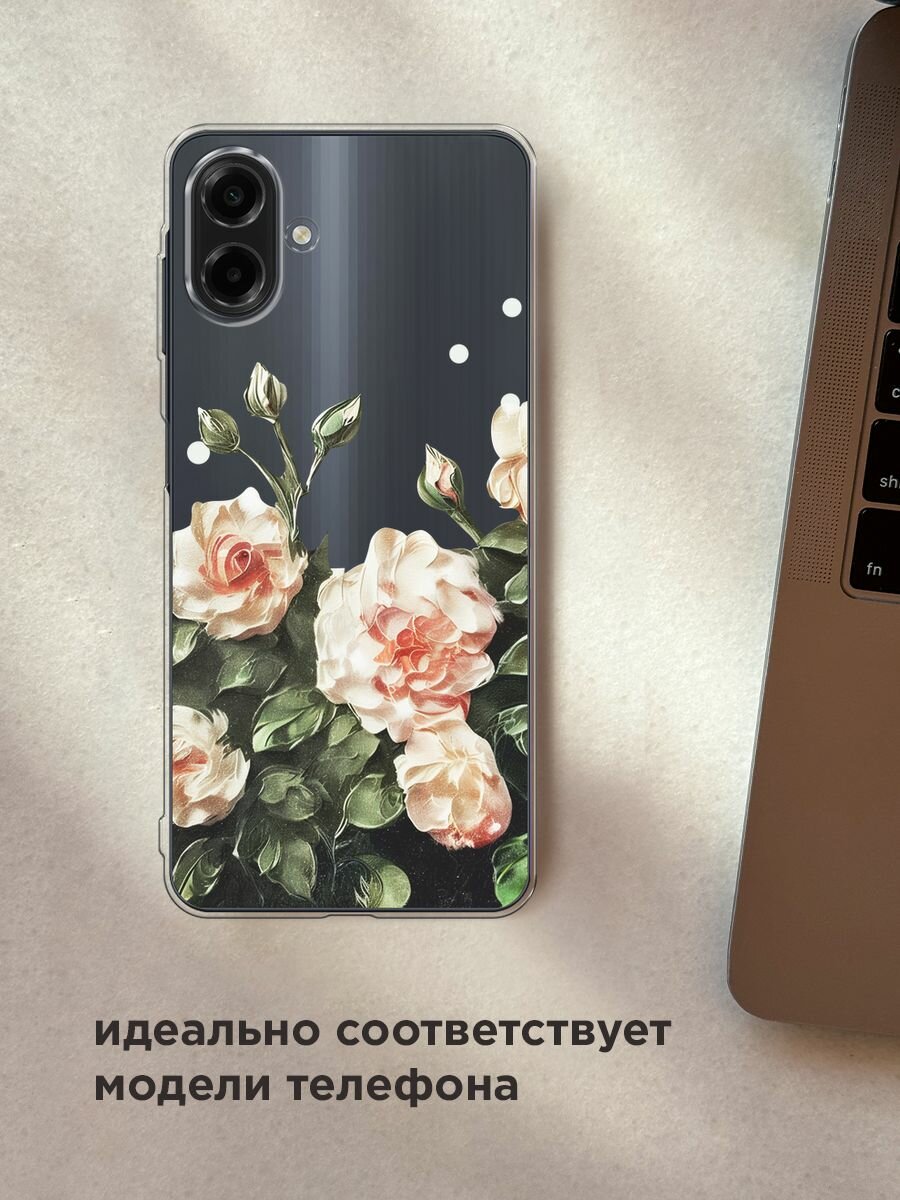Чехол на Samsung Galaxy A07 / Самсунг А07 с принтом "Цветочная картина 2", прозрачный — фото 1