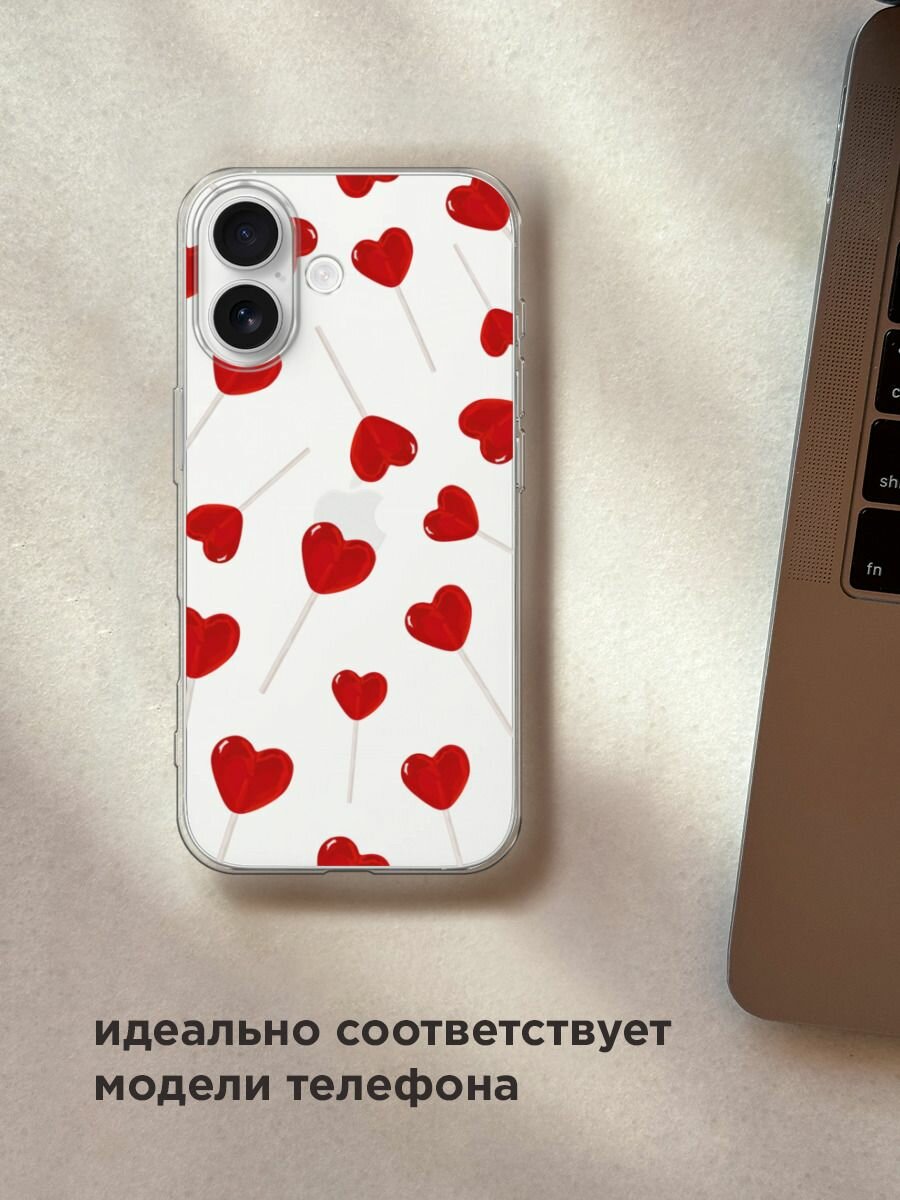 Чехол на Apple iPhone 17 / Айфон 17 с принтом "Сердечки-леденцы 2 - 14 февраля", прозрачный — фото 1