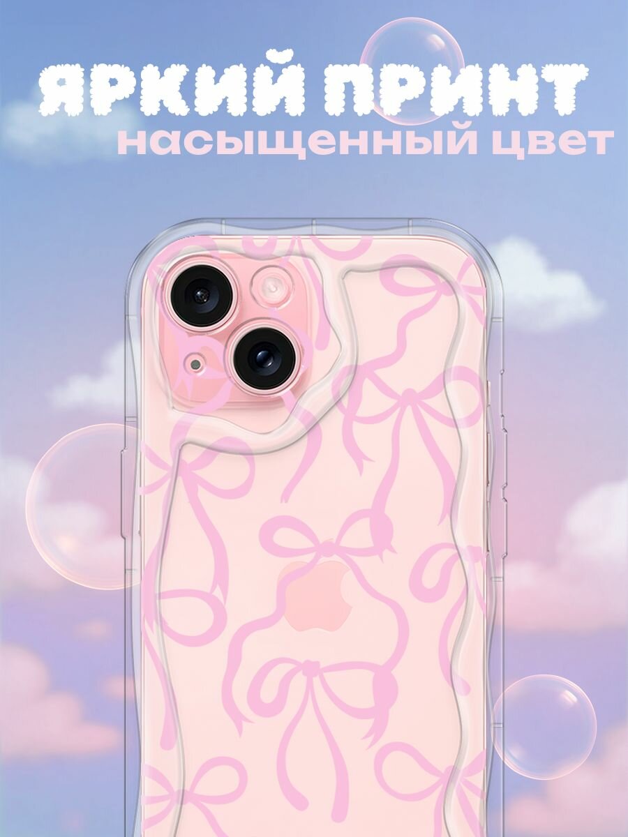 Чехол на Apple iPhone 15 / Айфон 15 с принтом "Розовый бант паттерн" — фото 1