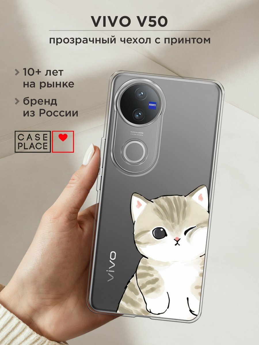 Чехол на Vivo V50 / Виво V50 с принтом "Пухлый котик", прозрачный