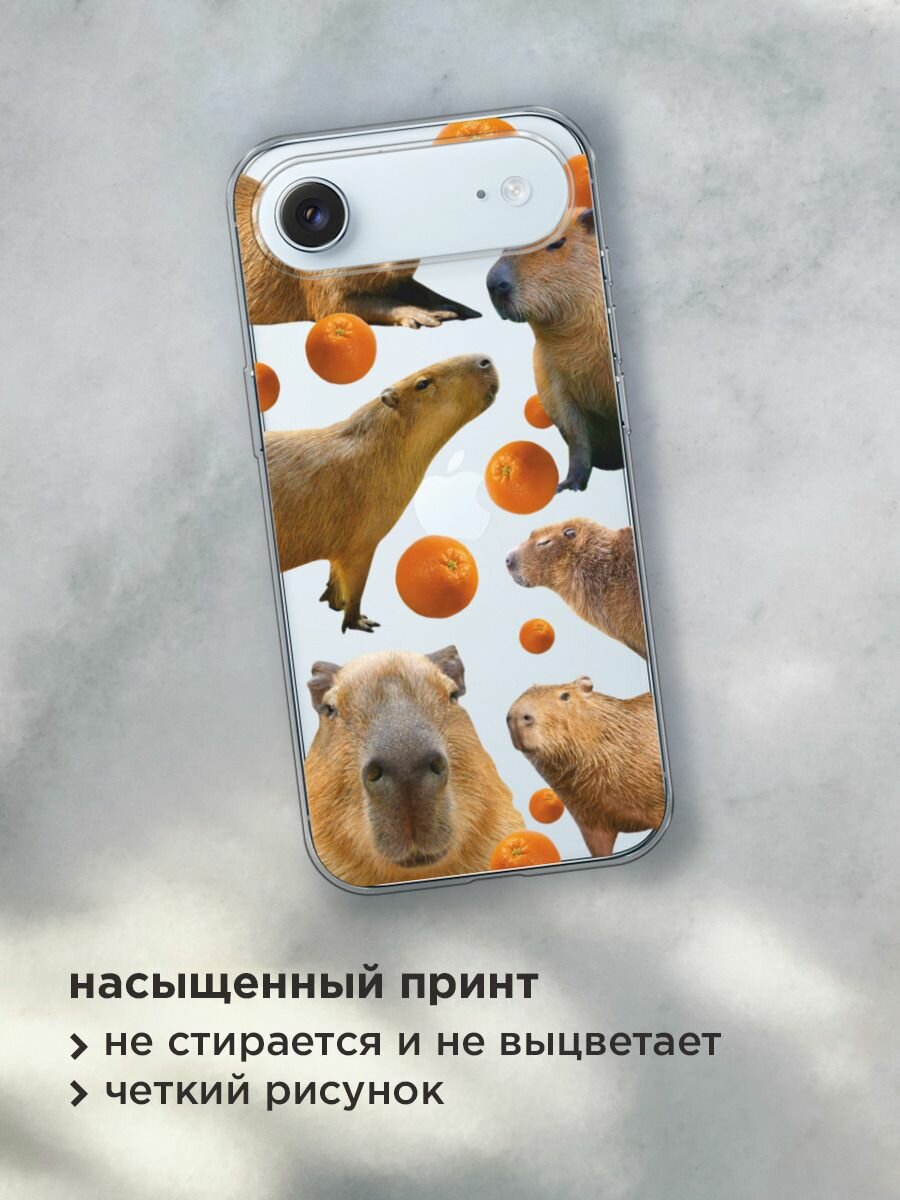 Чехол на Apple iPhone Air / Айфон Айр с принтом "Капибара и апельсины", прозрачный — фото 1