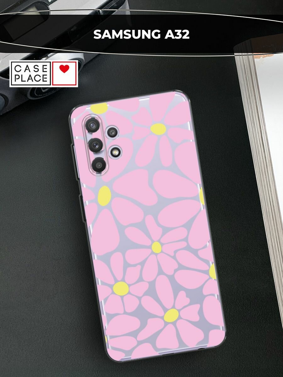 Чехол на Samsung Galaxy A32 / Самсунг Галакси А32 с принтом "Розовые лепестки 2", прозрачный