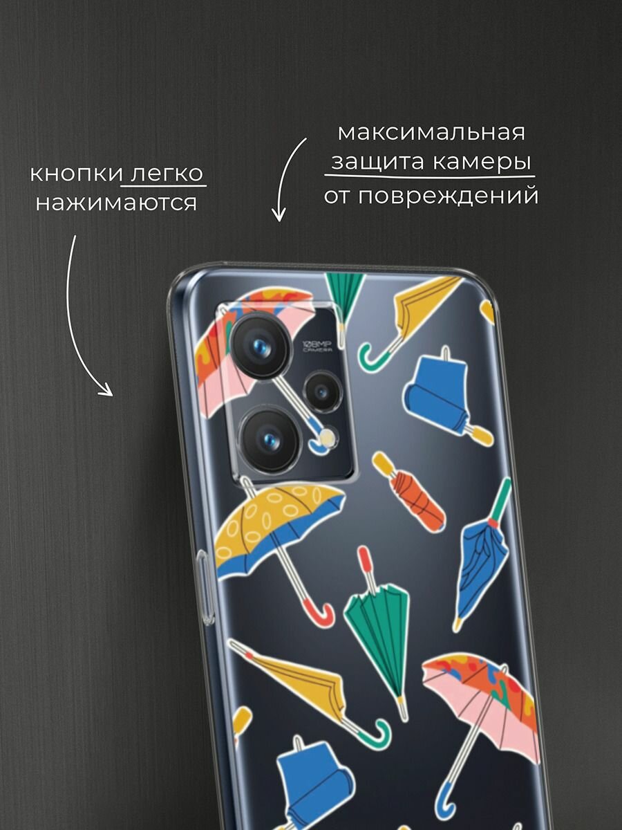 Чехол на Realme 9 4G/9 Pro Plus / Реалми 9 4G/9 Pro Plus с принтом "Зонты паттерн", прозрачный — фото 1