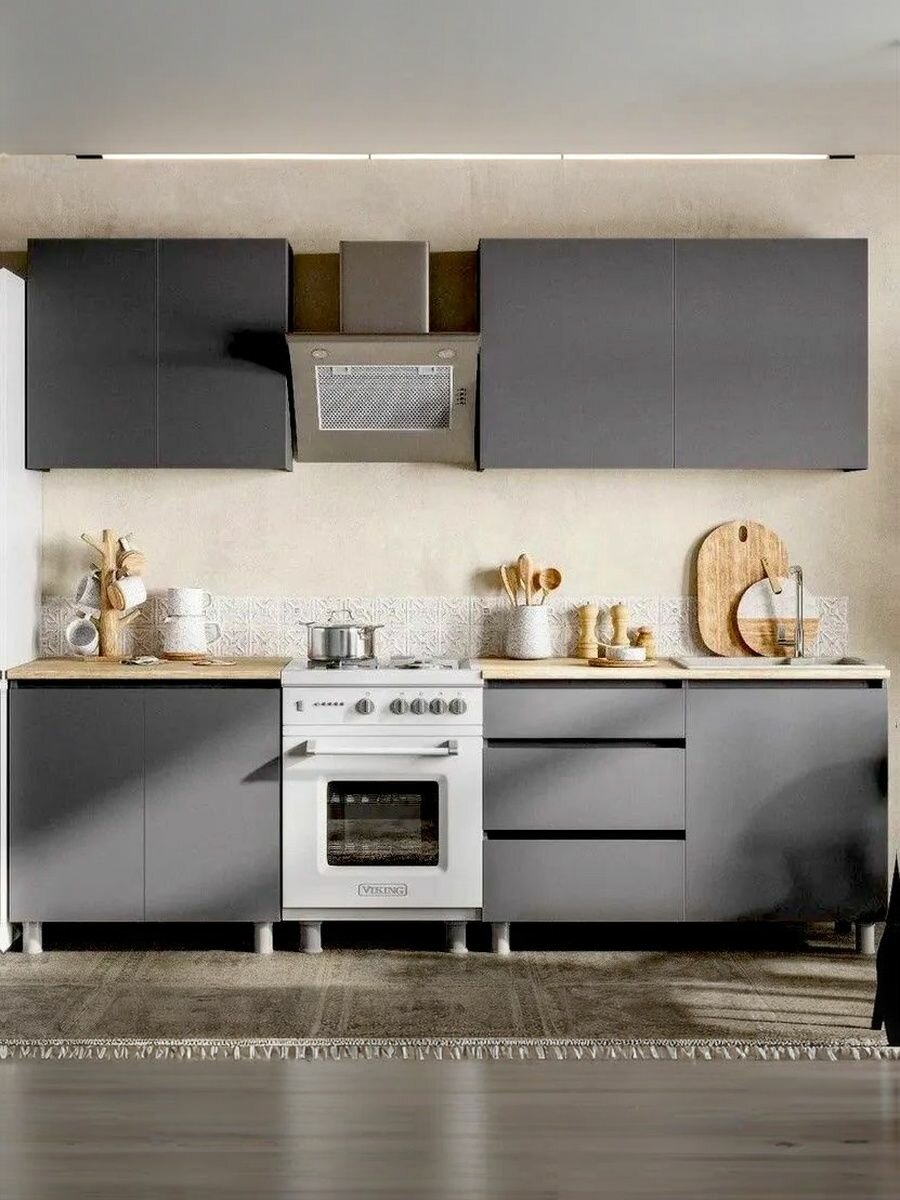 Кухонный гарнитур 2 метра без ручек графит