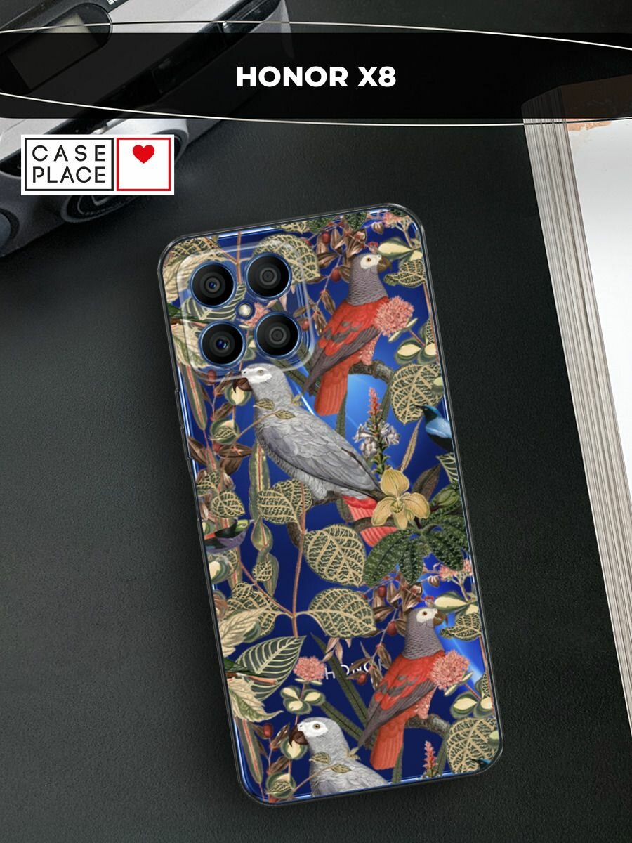 Чехол на Honor X8 / Хуавей X8 с принтом "Tropical pattern", прозрачный