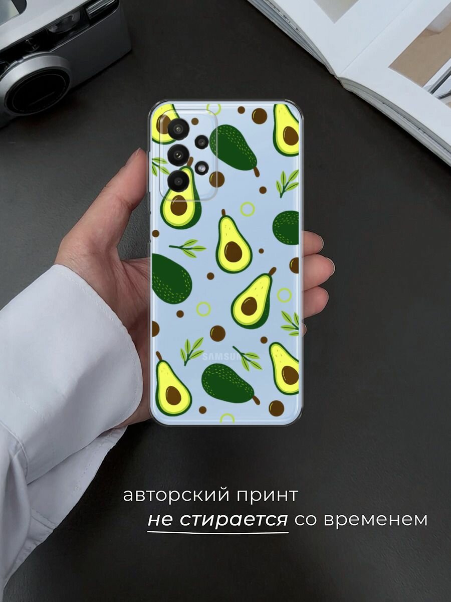 Чехол на Samsung Galaxy A23 / Самсунг Галакси А23 с принтом "Авокадо паттерн", прозрачный — фото 1