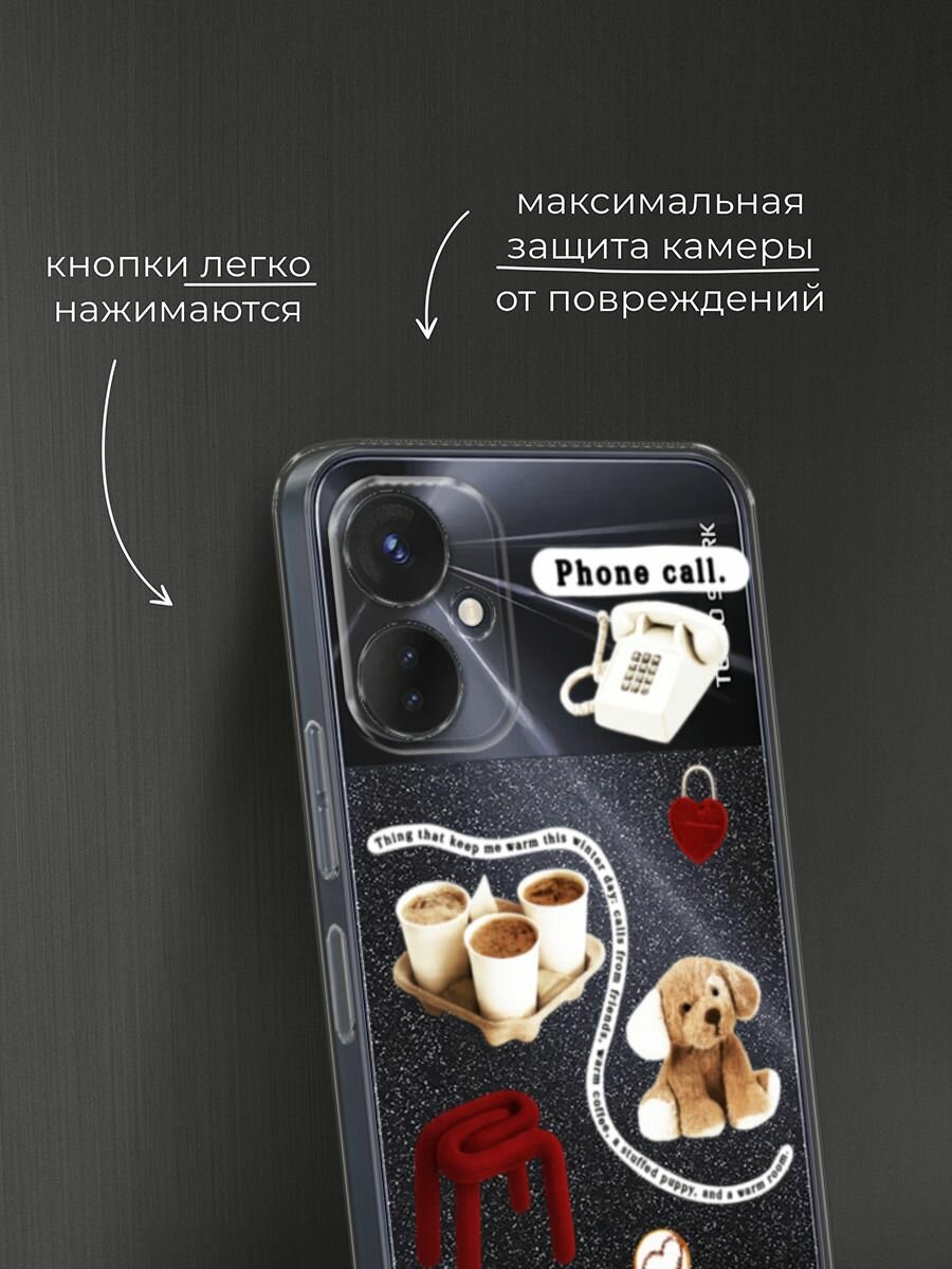 Чехол на Tecno Spark 9 Pro / Техно Спарк 9 Про с принтом "Phone call", прозрачный — фото 1