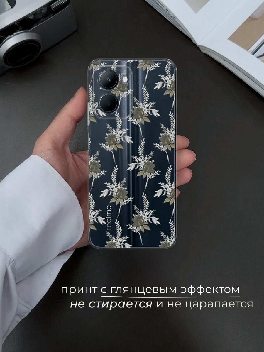 Чехол на Realme C33 / Реалми С33 с принтом "Паттерн цветы сепия" — фото 1