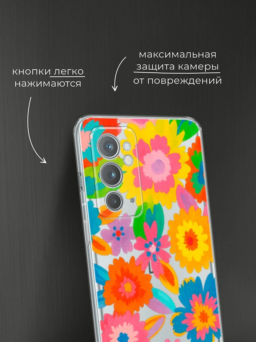 Чехол на OnePlus 9RT / ВанПлас 9RT с принтом "Абстрактные яркие цветы", прозрачный — фото 1