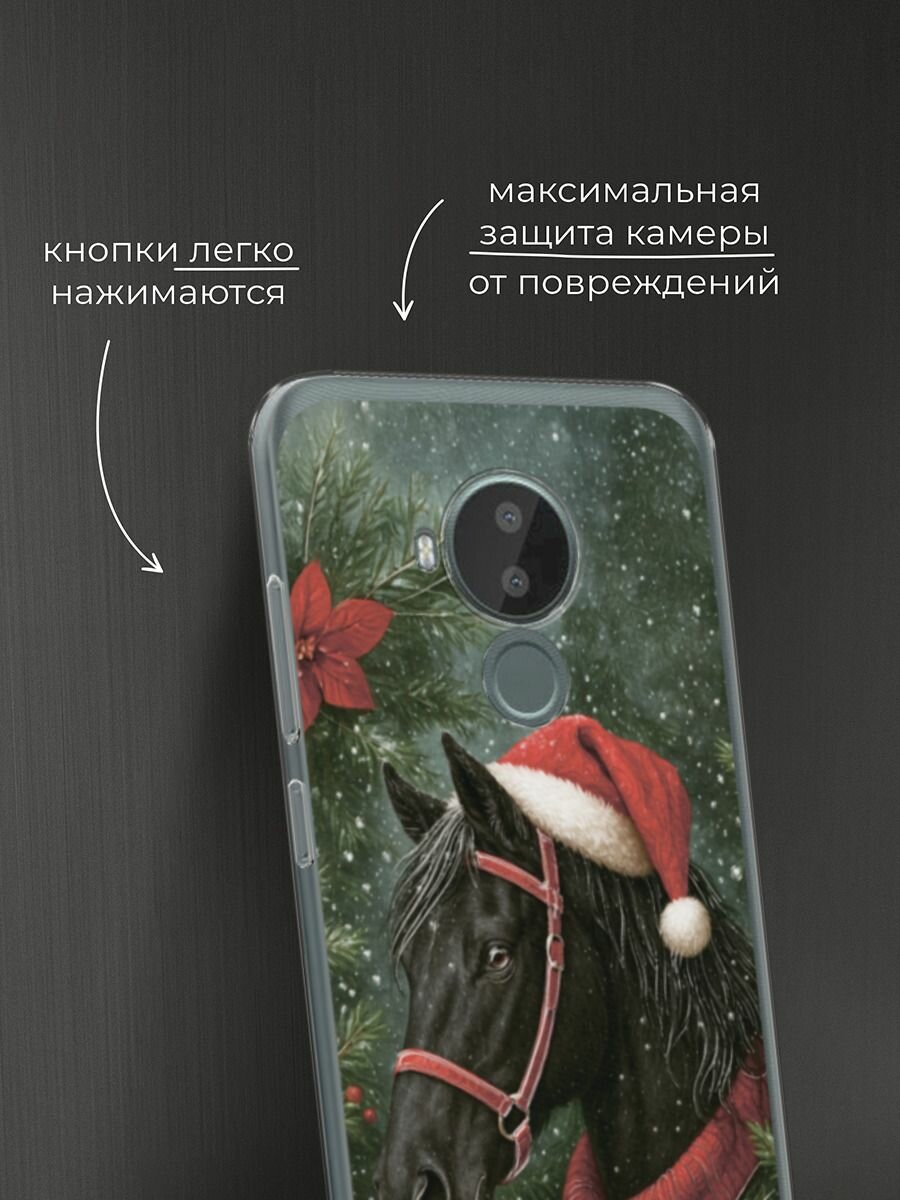 Чехол на Nokia C30 / Нокия C30 с принтом "Черный сказочный конь 2" — фото 1