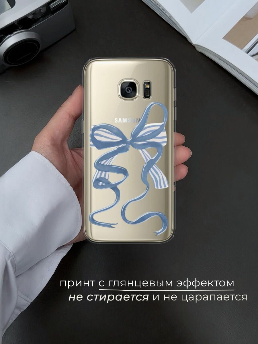 Чехол на Samsung Galaxy S7 / Самсунг Галакси С 7 с принтом "Полосатый голубой бант 2" — фото 1