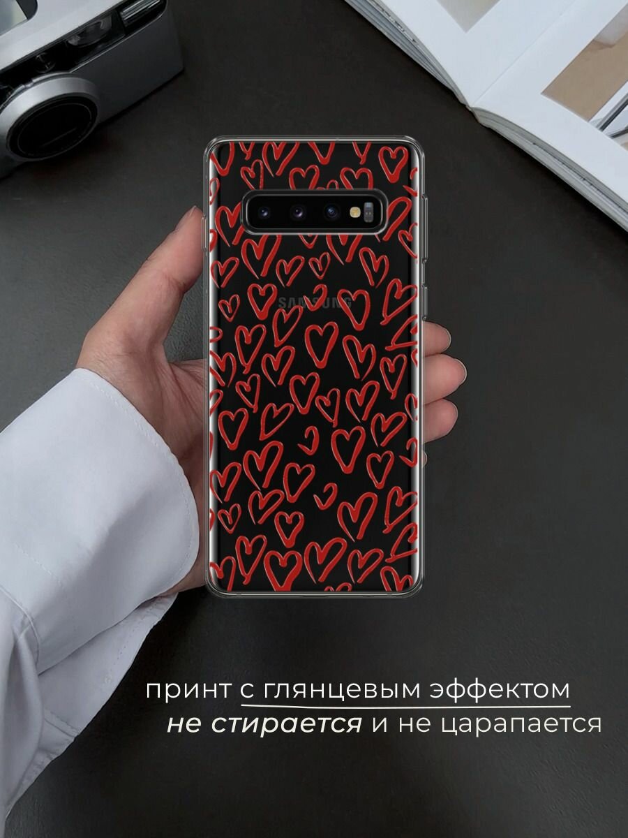 Чехол на Samsung Galaxy S10 + / Самсунг Галакси S10 Плюс с принтом "Легкие бордовые сердечки" — фото 1