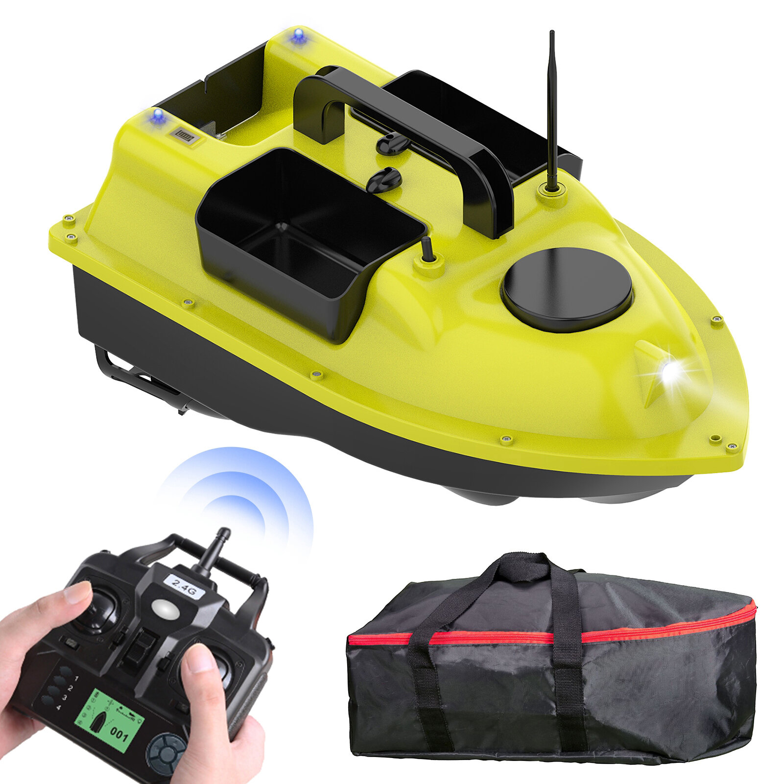 GPS Лодка для приманки с 3 контейнерами для приманки Автоматическая лодка для приманки с дистанционным управлением на 400-500 м Батарея 5200mAh/12000mAh Материал ABS+Металл Грузоподъемность 2 кг Размер 500*270*230 мм Вес 1.9 кг