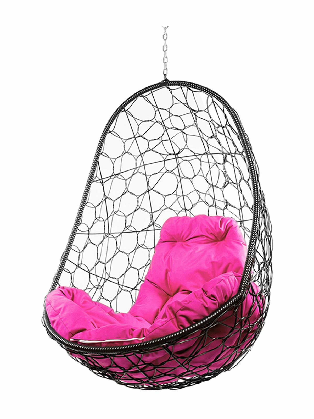 Подвесное кресло овал (без стойки), с ротангом черное, розовая подушка