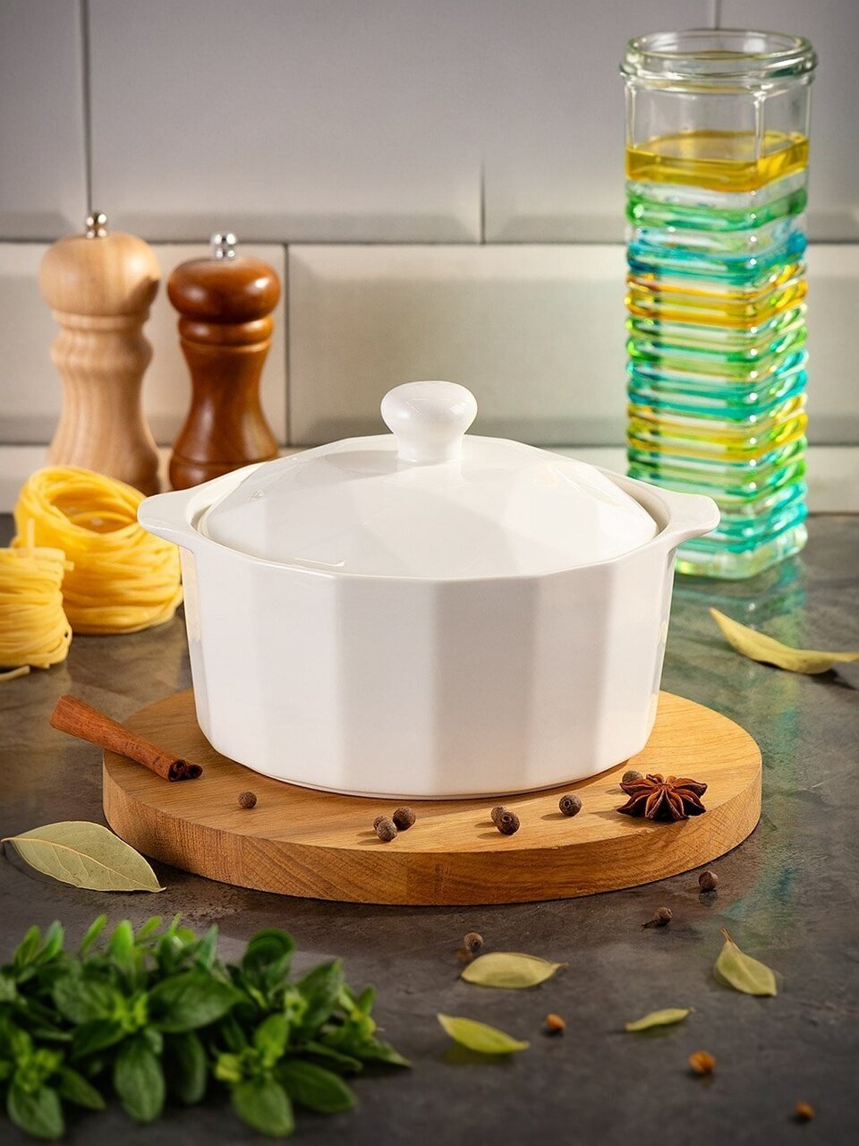 Кастрюля для запекания керамика, 1.3 л, круглая, с крышкой, Антарктида, Y6-10189