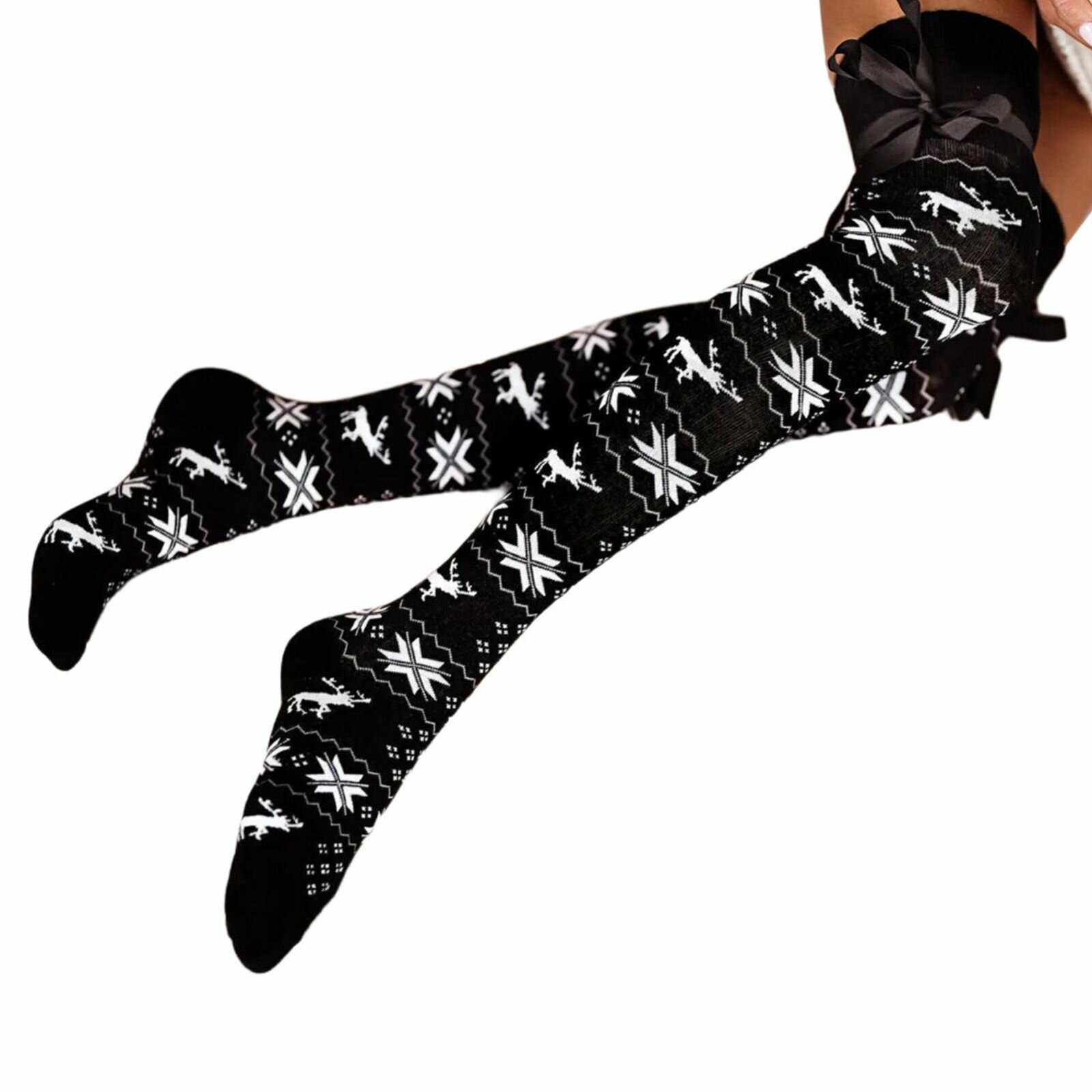 Чулки до бедра с бантами и снежинками