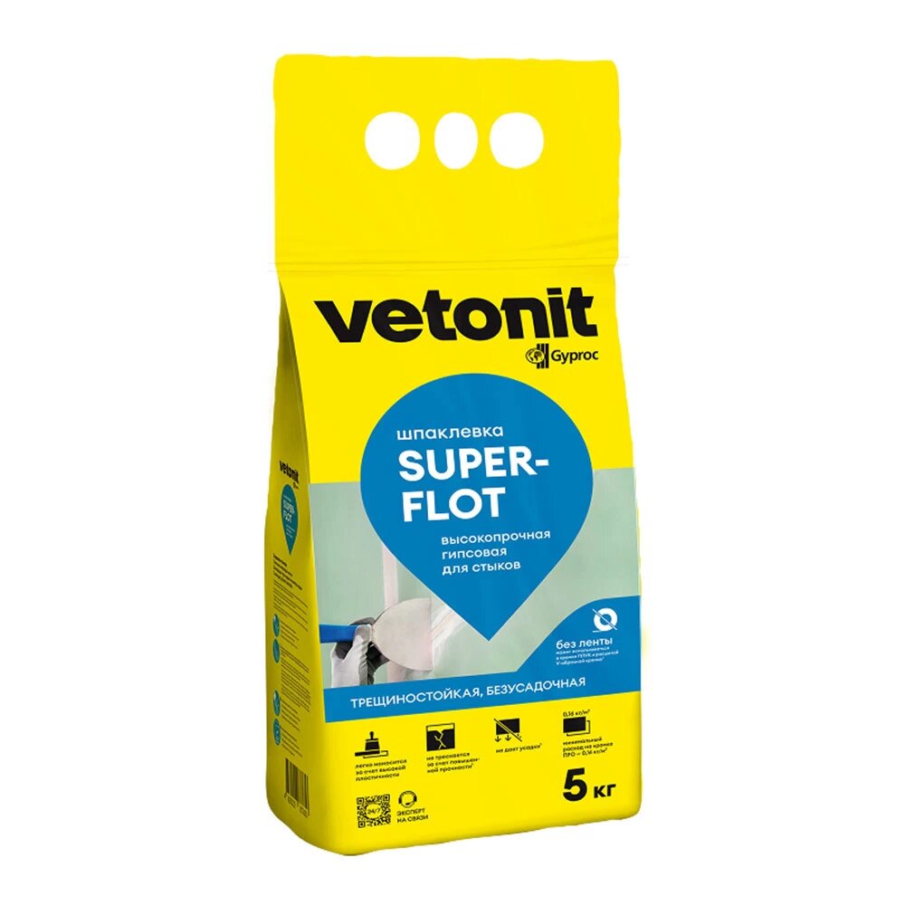 Шпаклевка гипсовая Vetonit Суперфлот высокопрочная безусадочная белая 5 кг Vetonit 1027596