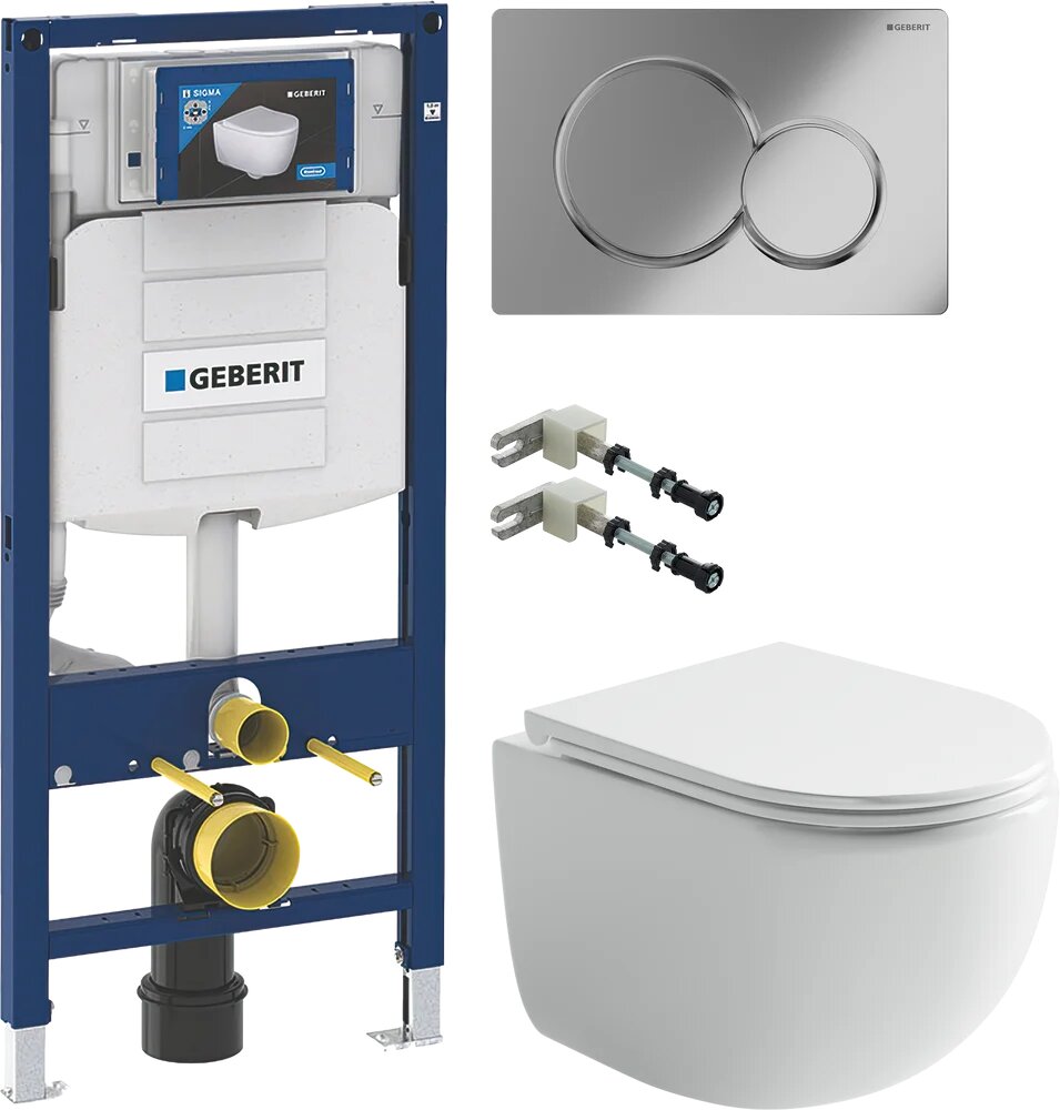 Комплект Унитаз подвесной Ceramicanova UP Rimless CN4007 белый / Инсталляция Geberit Duofix UP 320 111.300.00.5 / Кнопка хром, Крепления к стене