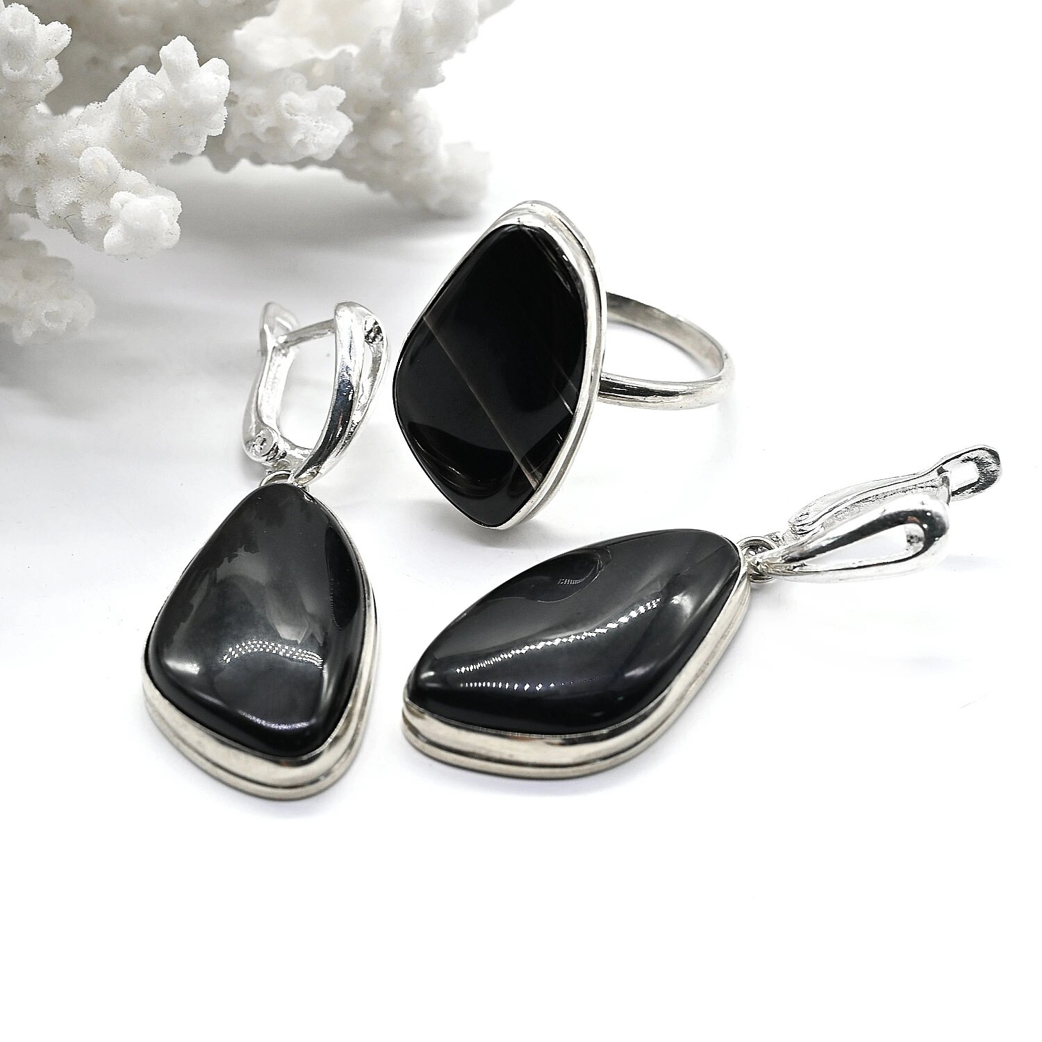 Комплект бижутерии, обсидиан