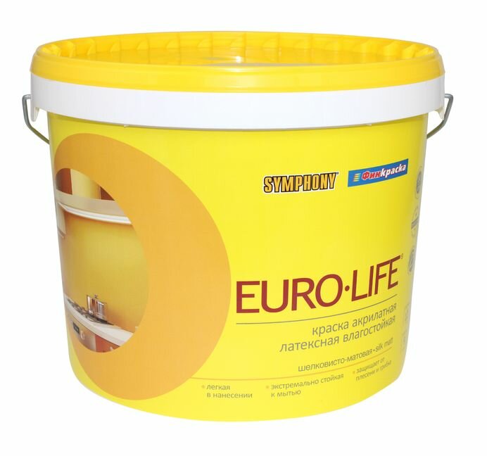 Краска SYMPHONY EURO-LIFE для кухонь и ванных комнат, акрилатная, латексная, База А 2,7л