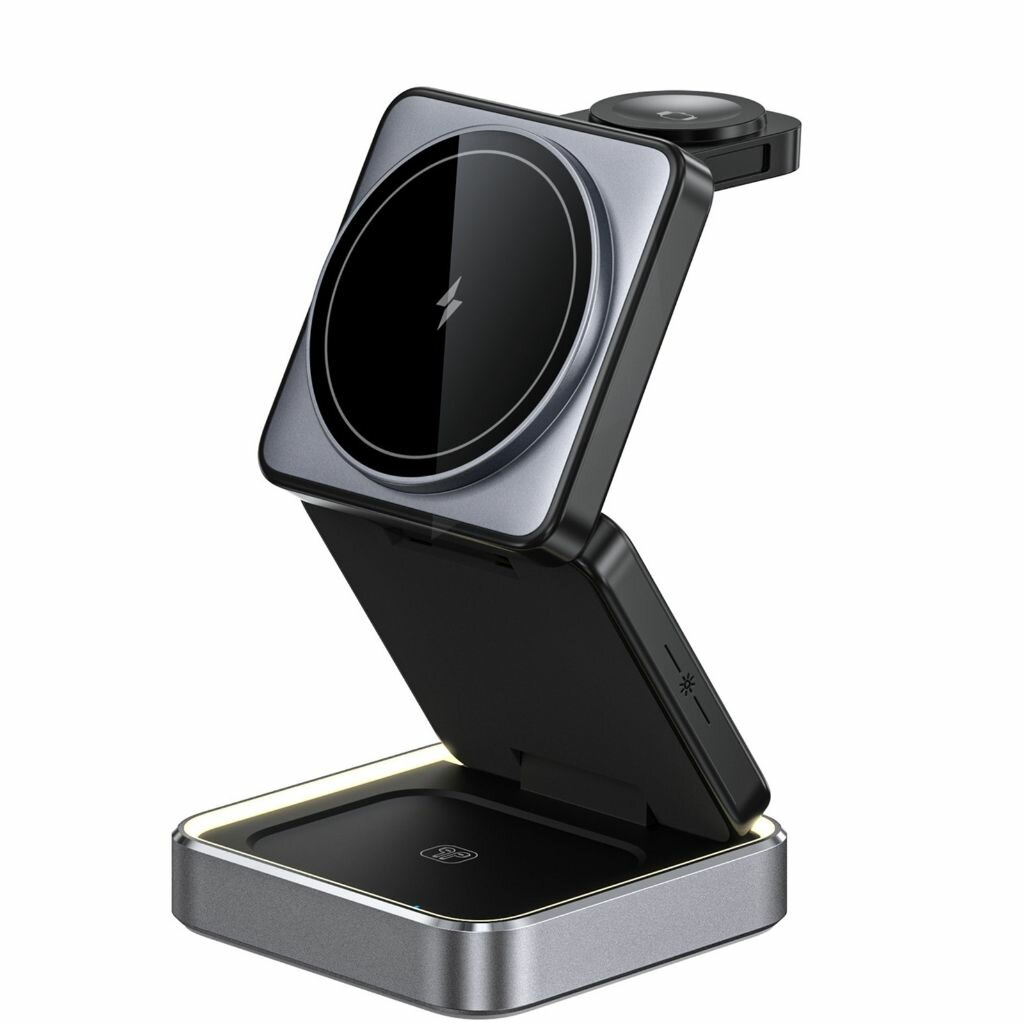 Столичный алюминиевый трехвостный магнитный беспроводной зарядник W90 - алюминиевое основание