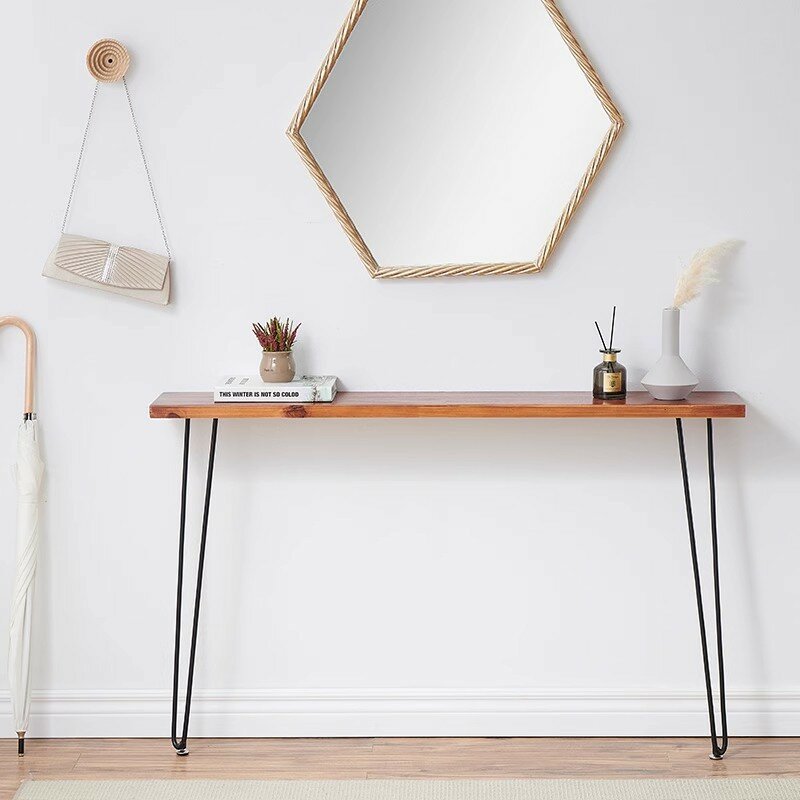 Деревянная консольная столешница с металлическими ногами для прихожей,100* 20*80 см (толщина 2,8 см)