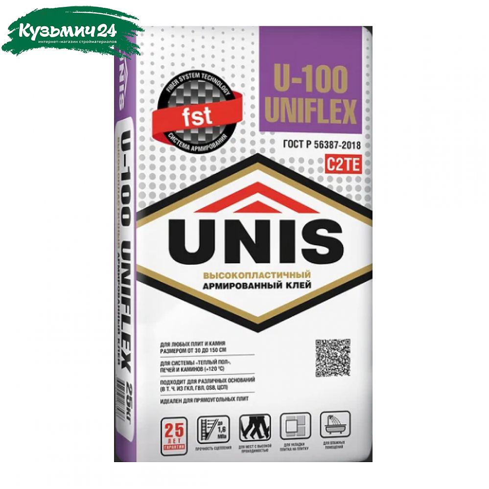Клей для плитки Unis Унифлекс U-100 высокопластичный 25 кг, 1 шт.