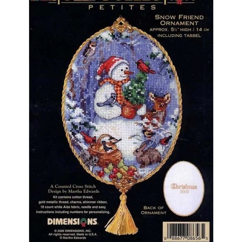 Комплект для вышивки крестом Amishop Санта с друзьями B Snowman, 18CT cotton canvas