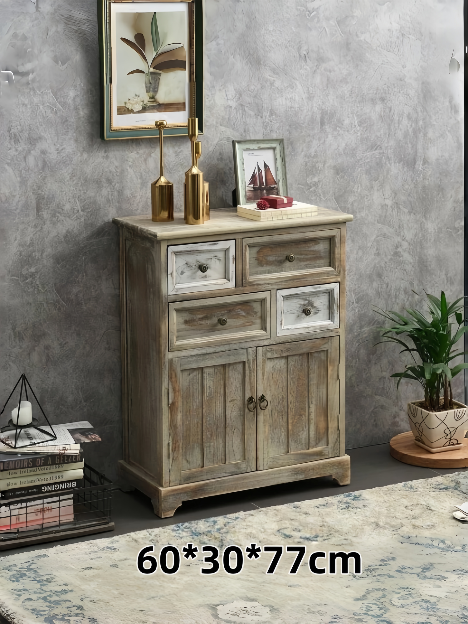 Винтажный комод в стиле лёгкий люкс из массива дерева，60*30*77cm