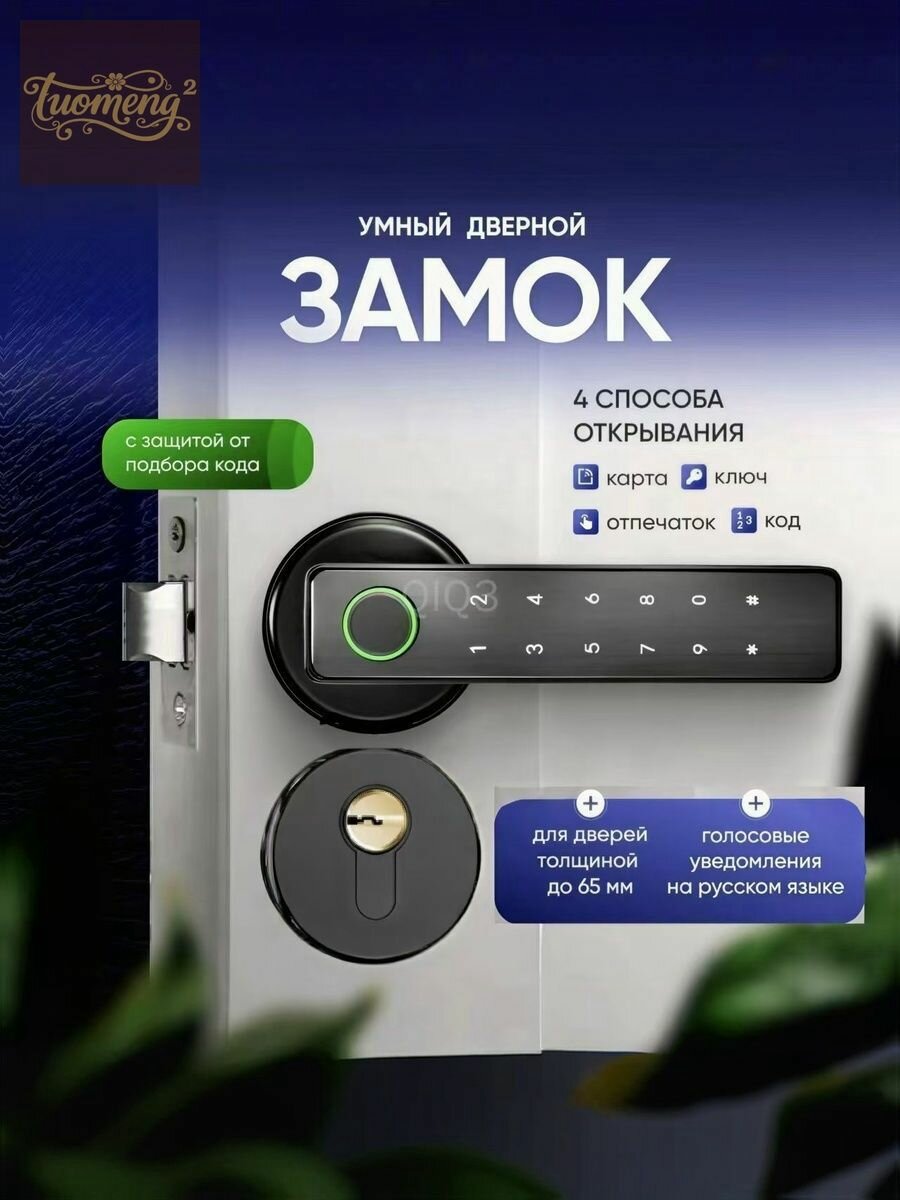 Умная дверная ручка с отпечатком пальца, электронный замок ручка (раздельная с двумя язычками)