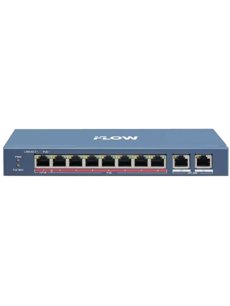 Коммутатор неуправляемый iFlow F-SW-EU410HPOE-V 8 RJ45 100M PoE с грозозащитой 6кВ, 2 Uplink порт 1000M