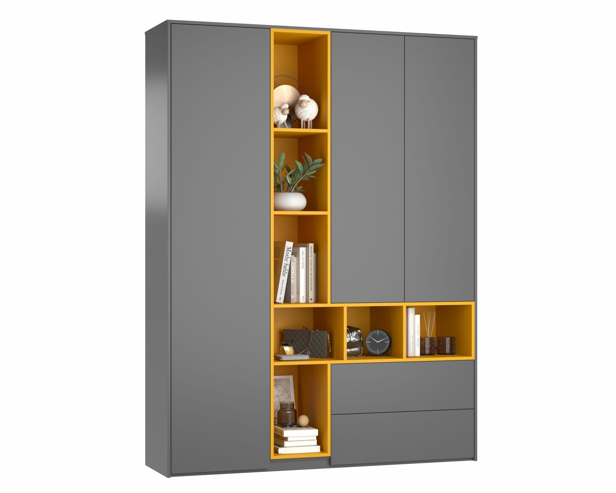 Шкаф распашной для одежды "Рокки 20" 165х220х52 Серый графит / Солнечный свет