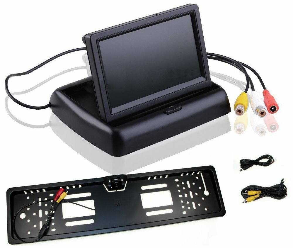 Парковочный комплект: складной монитор+камера заднего вида в рамке госномера Eplutus 064