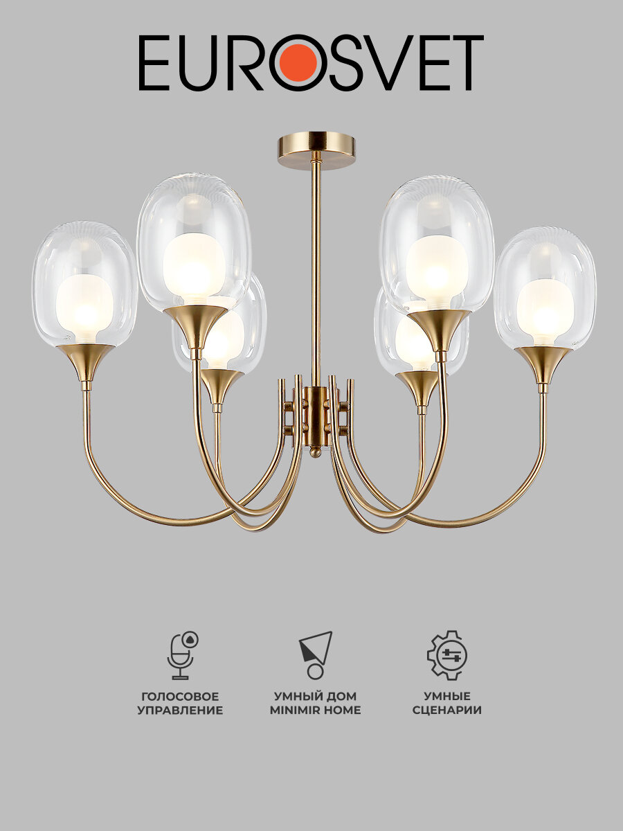 Умная люстра / Потолочный светильник Eurosvet Spritz 70217/6 Smart Умный дом, 6 ламп, G9, латунь, IP20, управление WI-FI