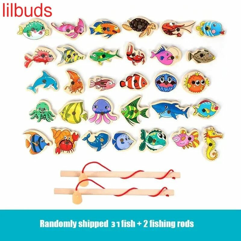 Деревянные игрушки Монтессори для рыбалки для детей, магнитная познавательная морская жизнь, рыбные игры, интерактивная развивающая игрушка для родителей и детей