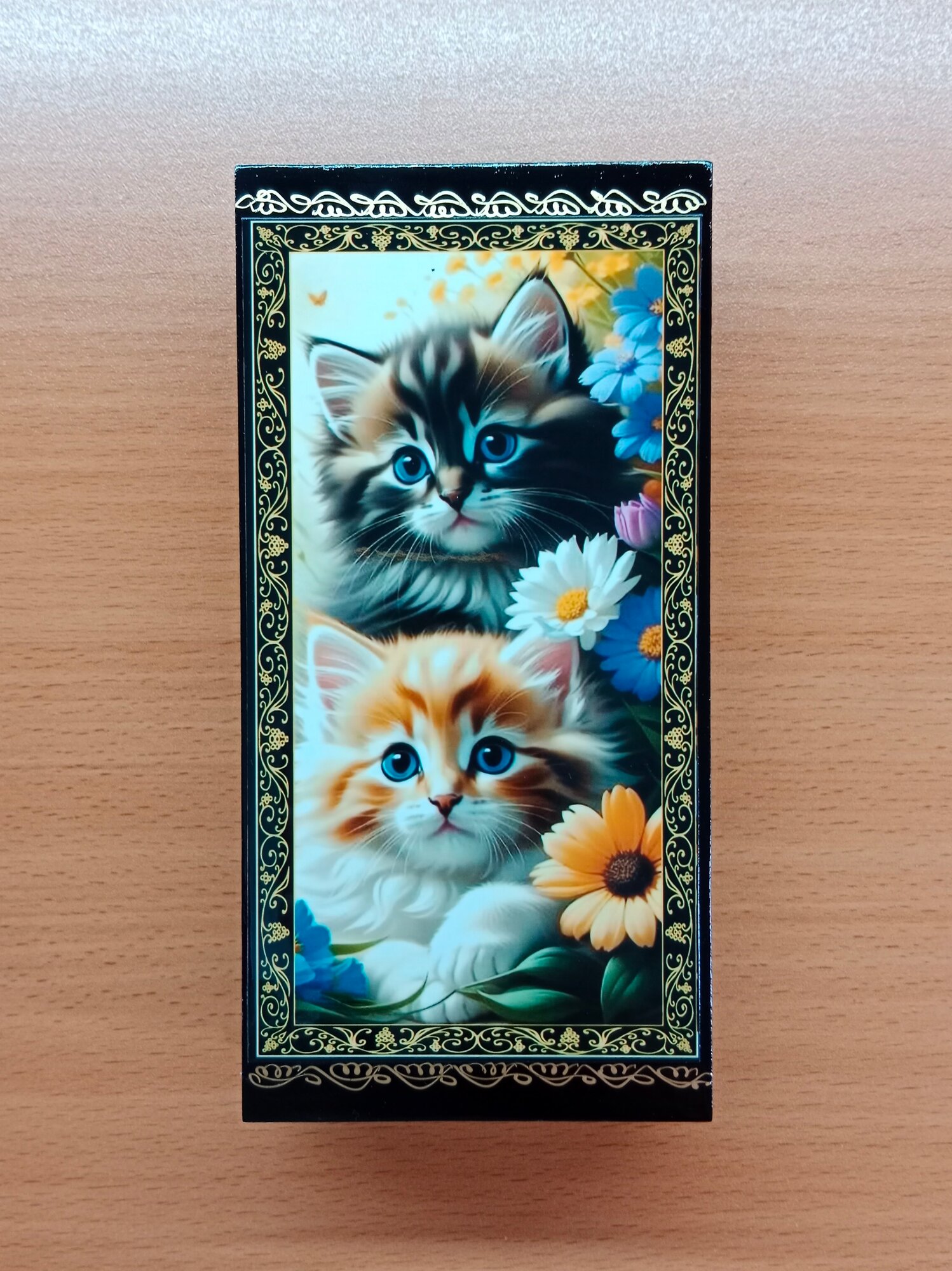 Шкатулка-купюрница универсальная "Котики" 17*8,5*3,5см, лаковая миниатюра