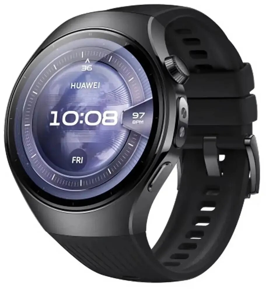 Умные часы Huawei Watch 5 46mm Black, сапфировое стекло, фторэластомеровый ремешок, eSIM