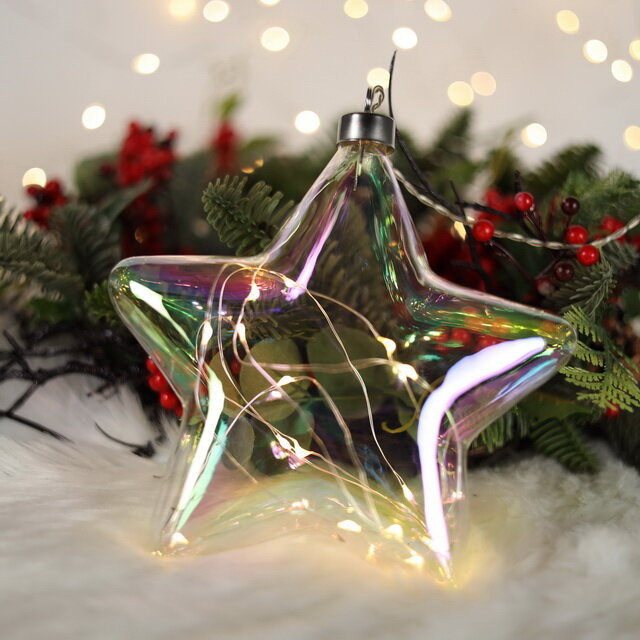 Подвесной светильник Звезда Адалин 18 см, 15 теплых белых LED ламп, на батарейках, стекло, Peha, GF-15517