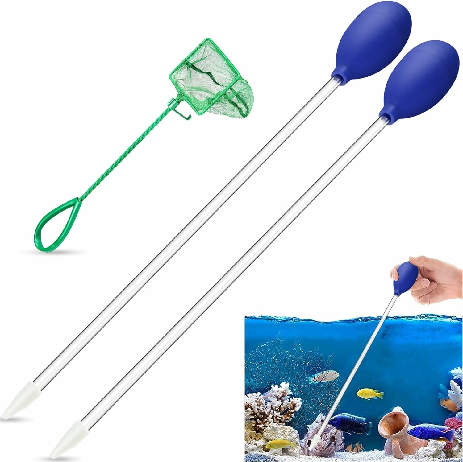2 большие аквариумные соломинки с 1 аквариумной сеткой, подходящие для большинства аквариумных существ, рыб и кораллов