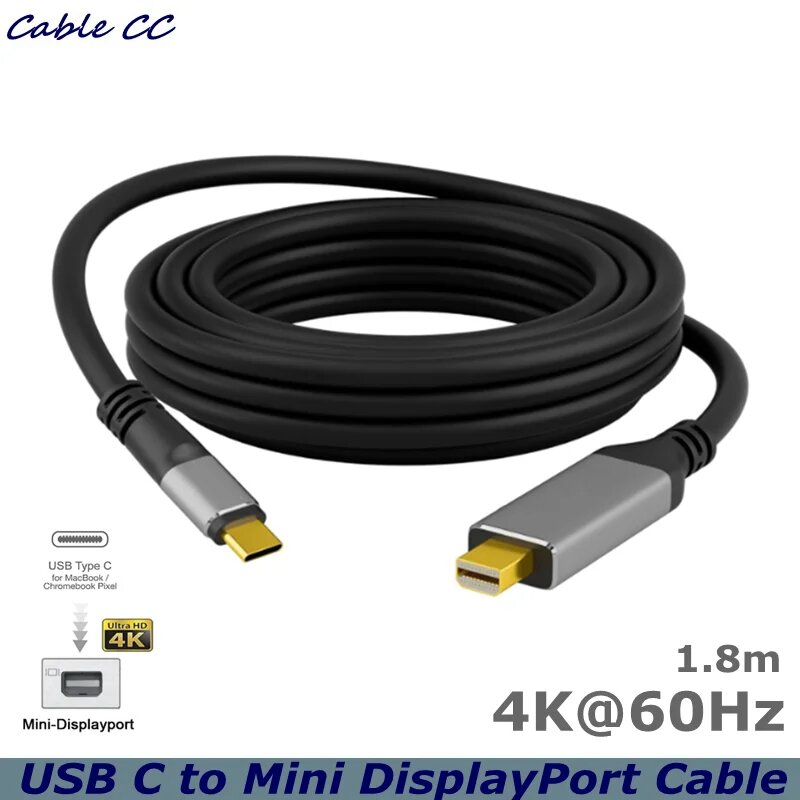 Кабель USB C — Mini DisplayPort 2 Type-C — Mini DP, 4K при 60 Гц, (Thunderbolt 3/4) Совместим с Mac Pro, HP, Surface BooK