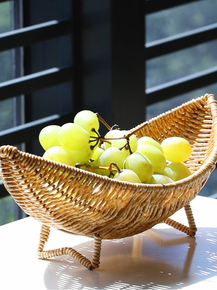 Фруктовница, фигурная, ротанговая, светло-коричневая, 29 см x 12 см