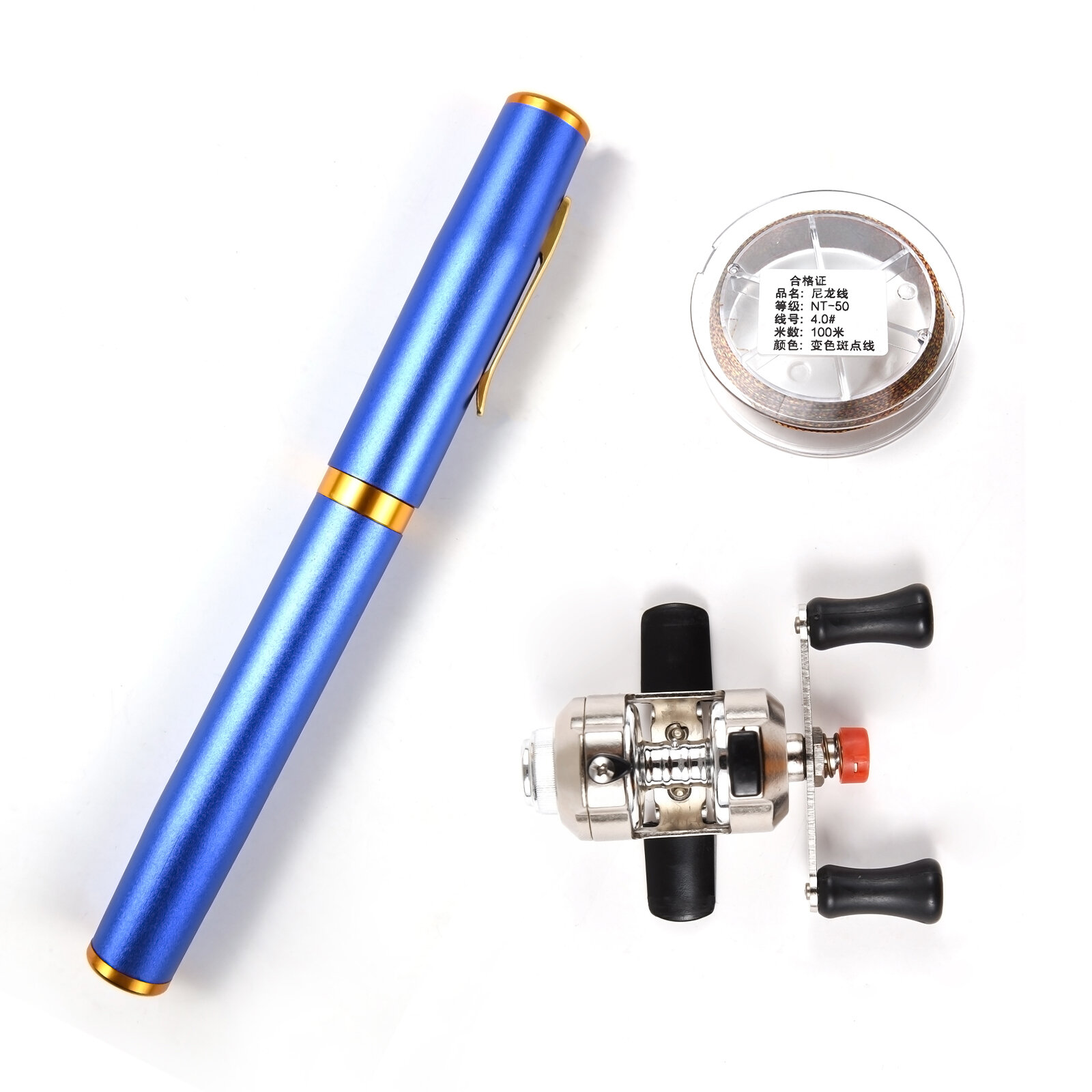 Портативная карманная телескопическая 1,75 м мини-удочка в форме ручки и рыболовная катушка в комплекте