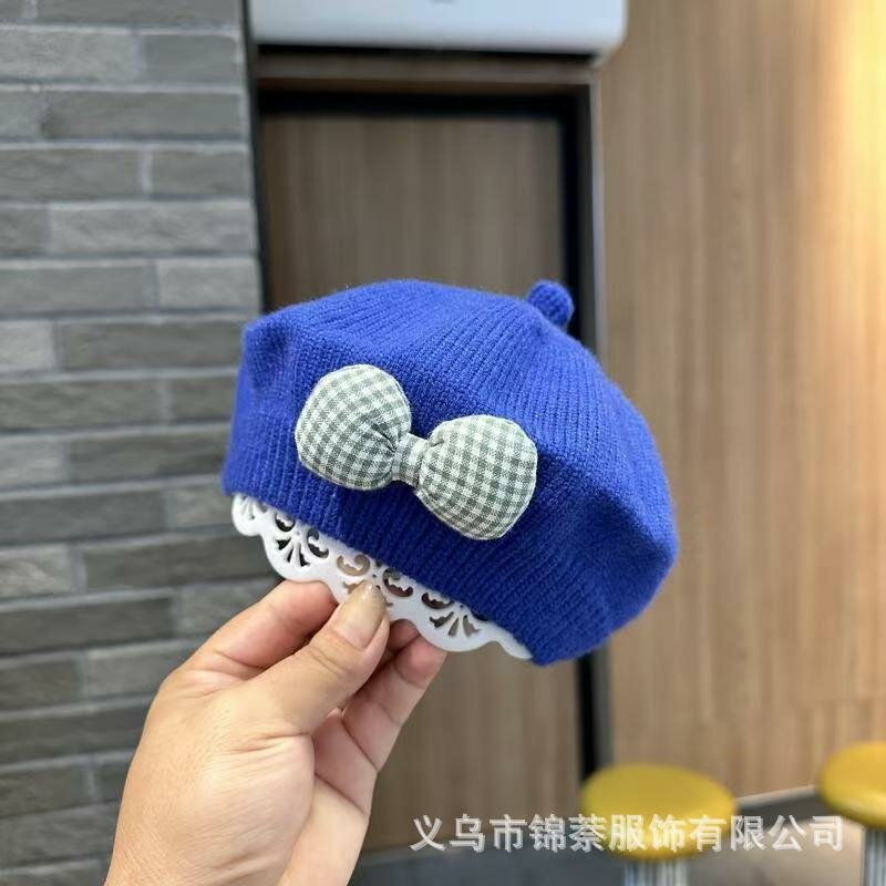 Зимний детский берет, зимняя шапка для девочки, шерстяная шапка с милым бантиком, осенне-зимняя детская шапка 2108-2