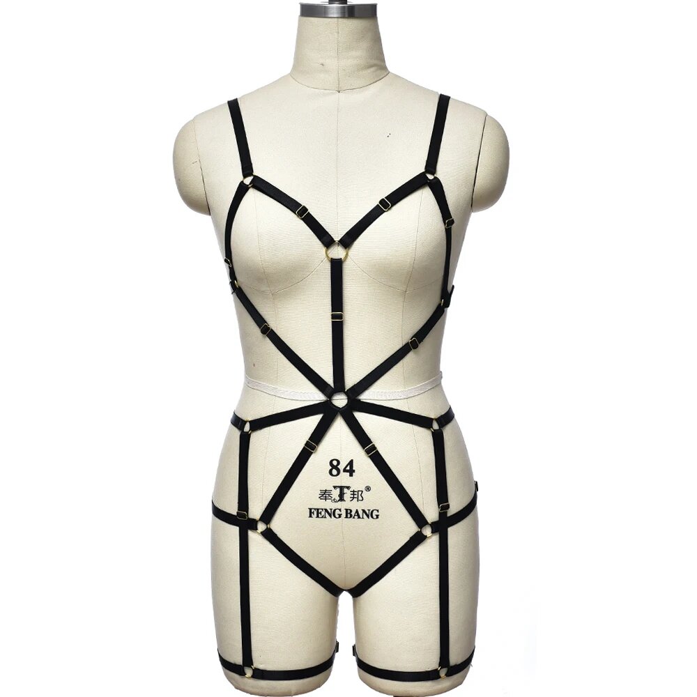 Портупея Женская, регулируемый пояс для чулок, подвязки для ног, сексуальное нижнее белье, набор для клетки Готический бюстгальтер из ремней боди